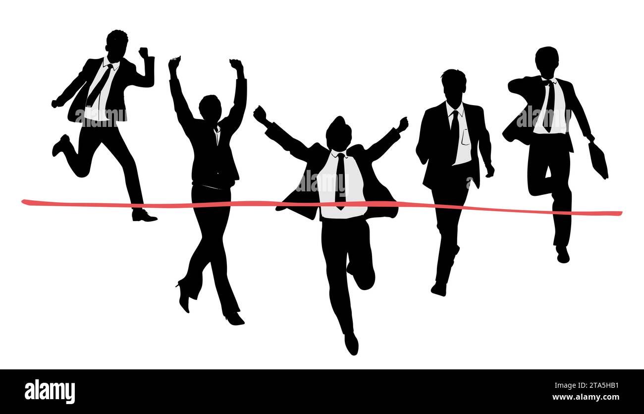 Silhouette of Business people running finish line Stock Vector Image ...