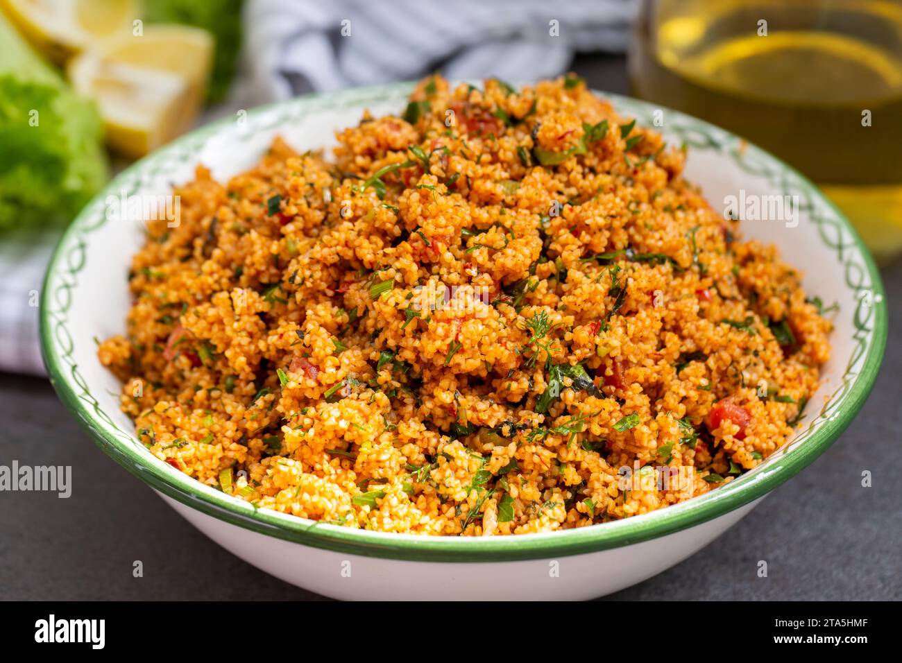 Traditional delicious Turkish foods: bulgur salad (kisir Stock Photo ...
