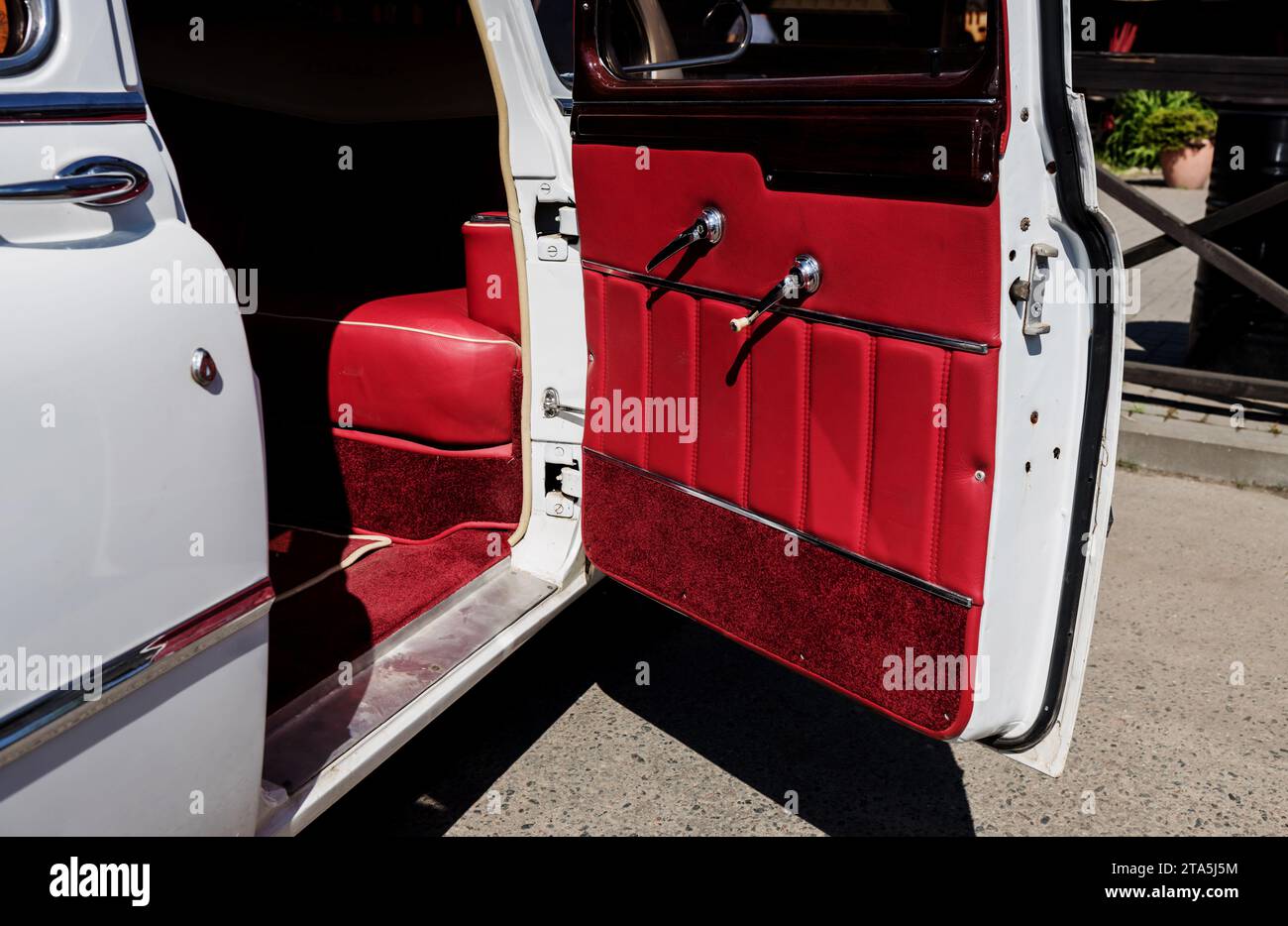 vintage retro car with open door. old-fashioned transport Stock Photo ...
