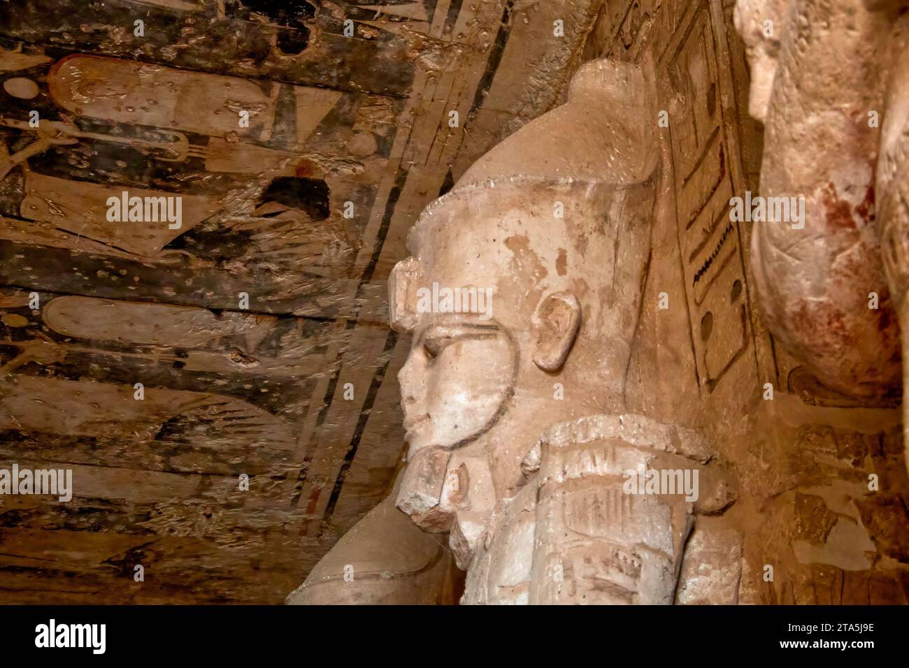 An interior of the Abu Simbel temple with the detail of pharaonic ...