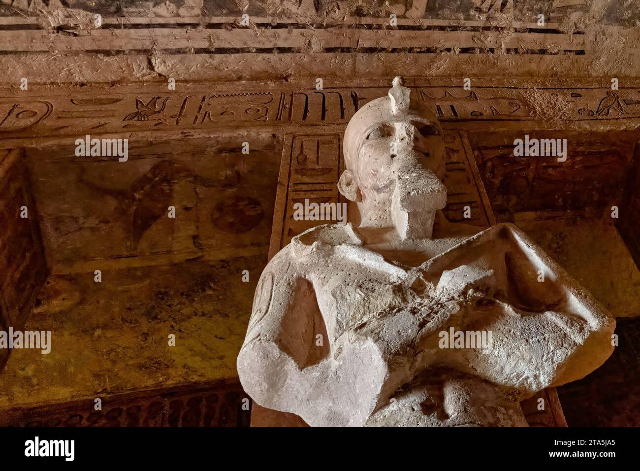 An interior of the Abu Simbel temple with the detail of pharaonic ...