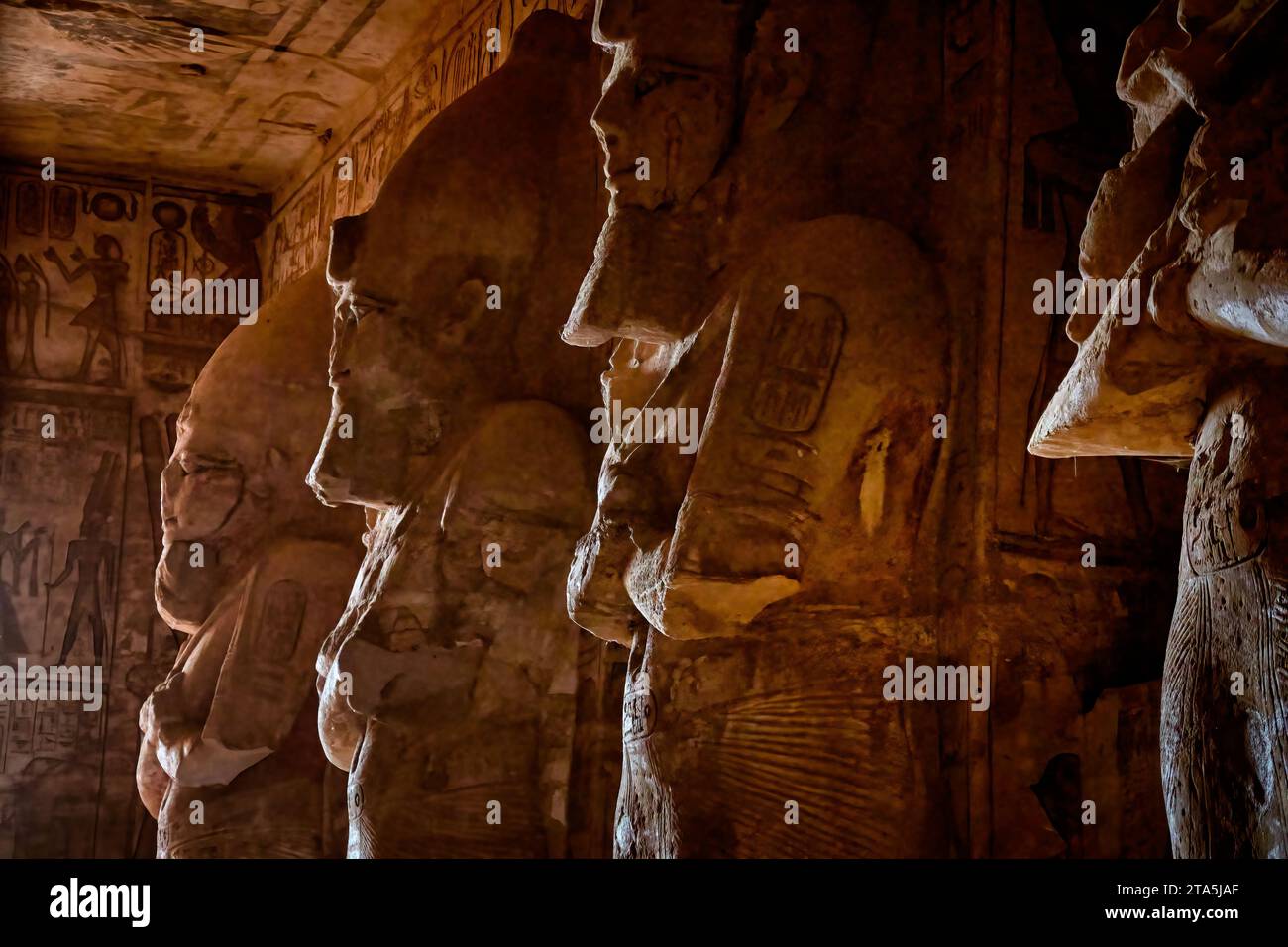 An interior of the Abu Simbel temple with the detail of pharaonic ...