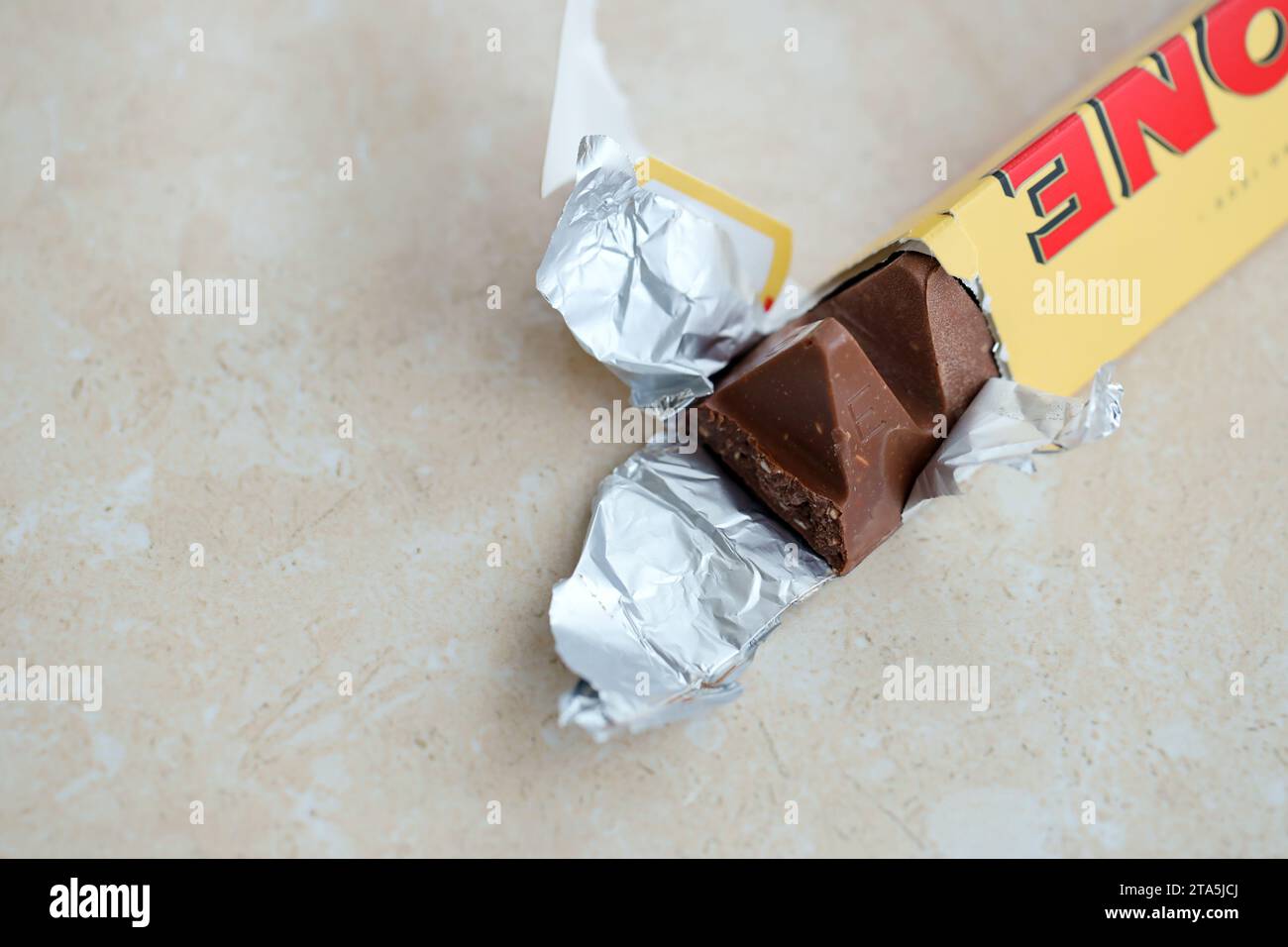 KYIV, UKRAINE - OCTOBER 31, 2023 Yellow Toblerone Chocolate Bar ...