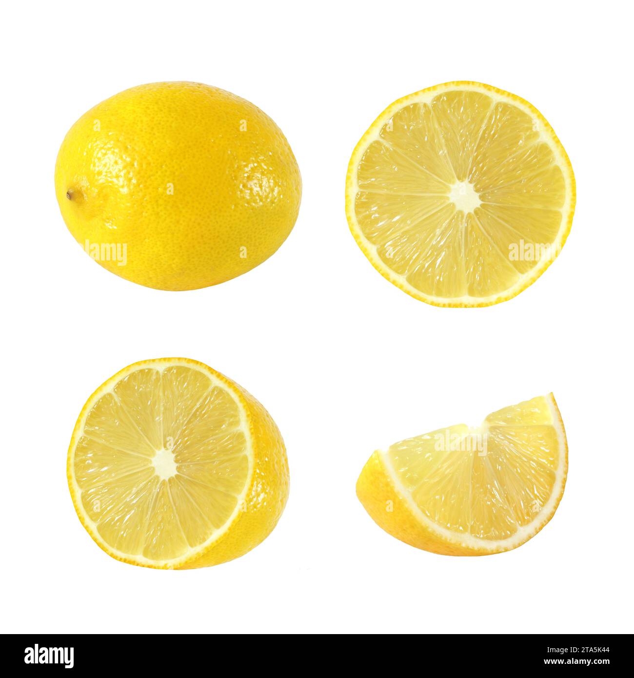 Collection of whole and cut lemon fruits isolated on white background ...