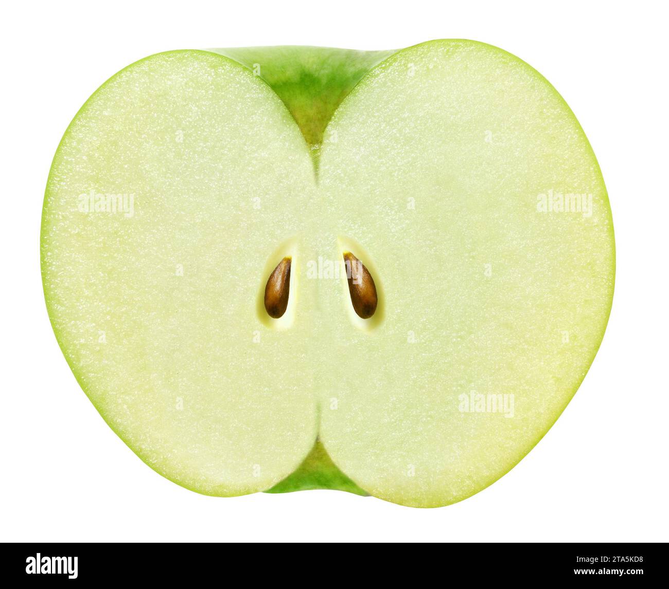 sliced in half green apple isolated on white background with clipping ...