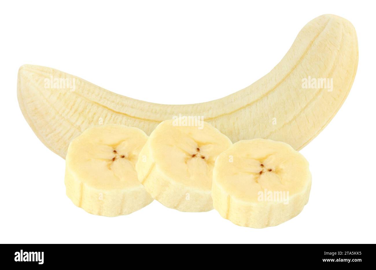pieces of peeled banana isolated on white background with clipping path ...