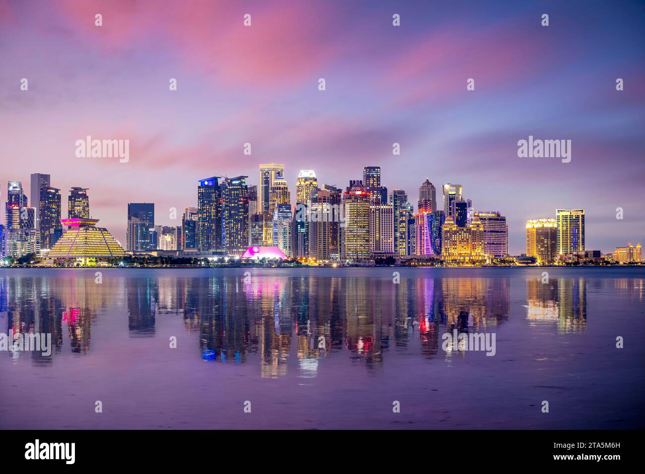 The Panoramic skyline of Doha, Qatar during sunrise Stock Photo - Alamy
