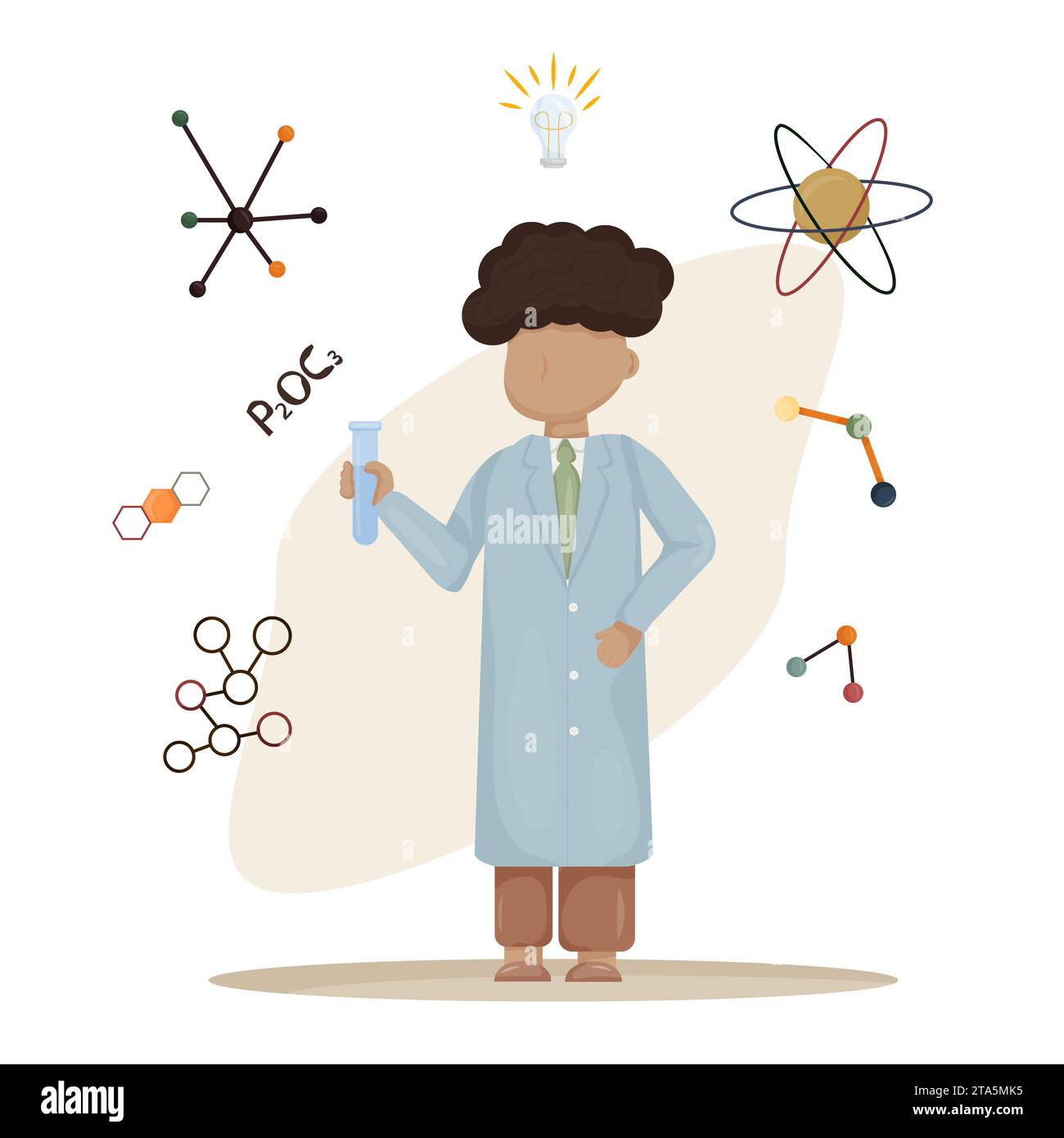 Cute graphics scientist character is doing experiments with chemistry ...