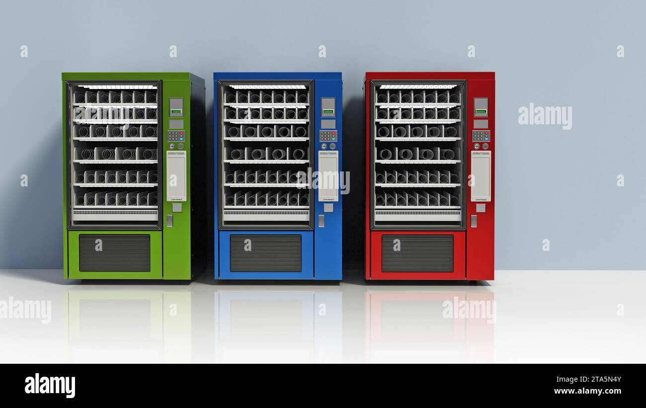 Vending machines in a row. 3D illustration Stock Photo - Alamy