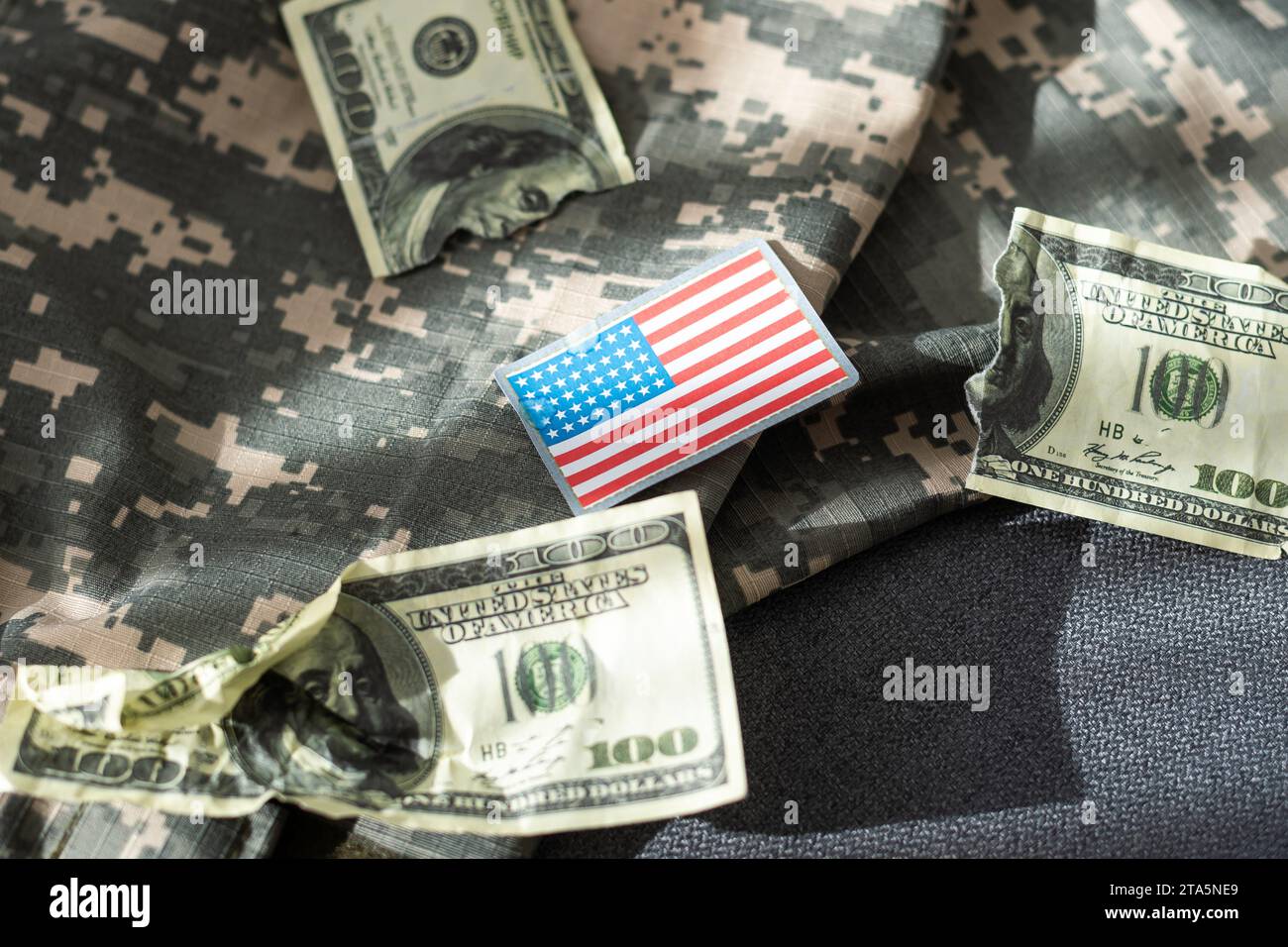 USA flag and money. Cash for VA loan from U.S. Department of Veterans ...