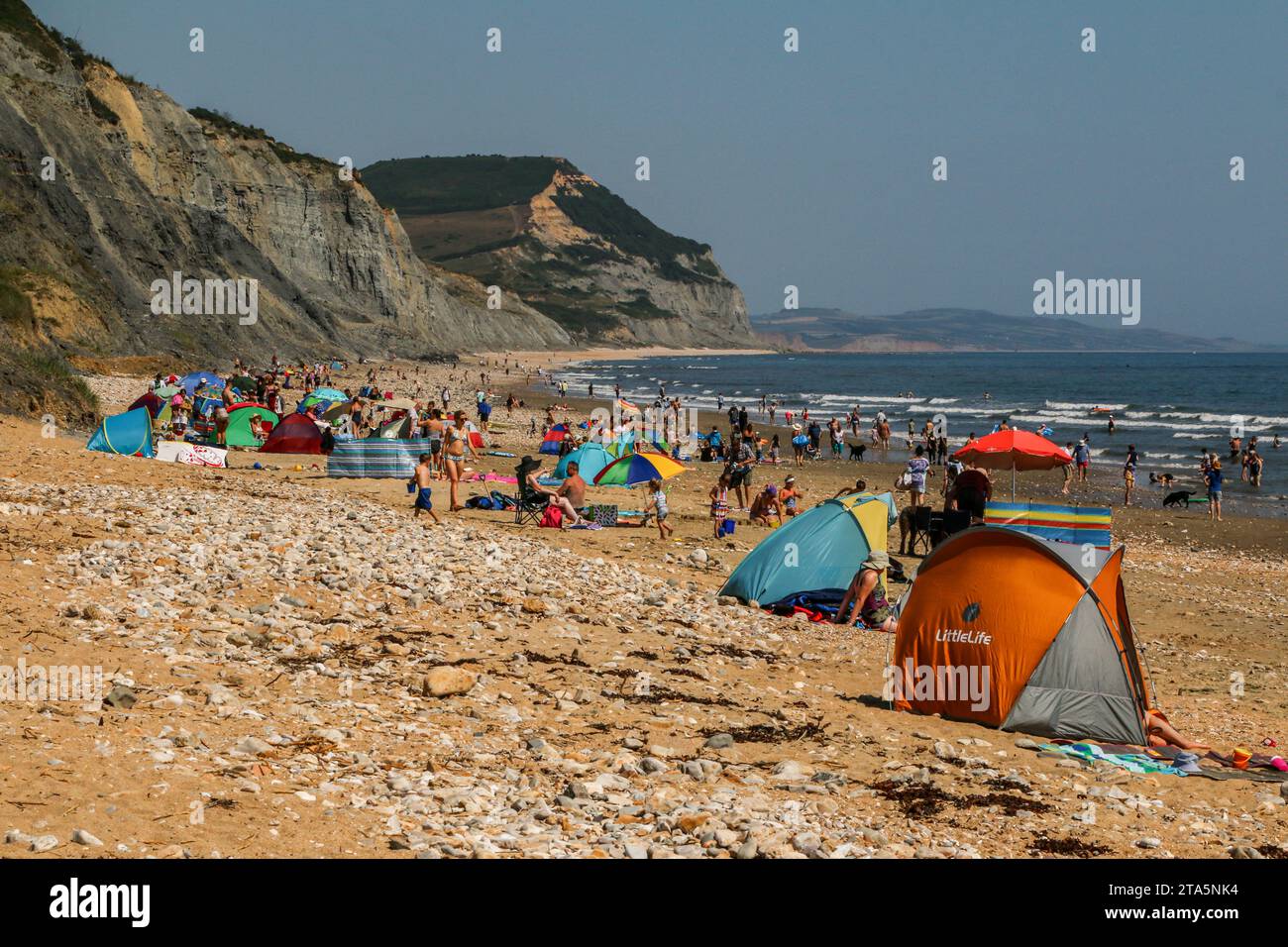 Very busy beach during summer in Seaton, Devon, England Stock Photo - Alamy