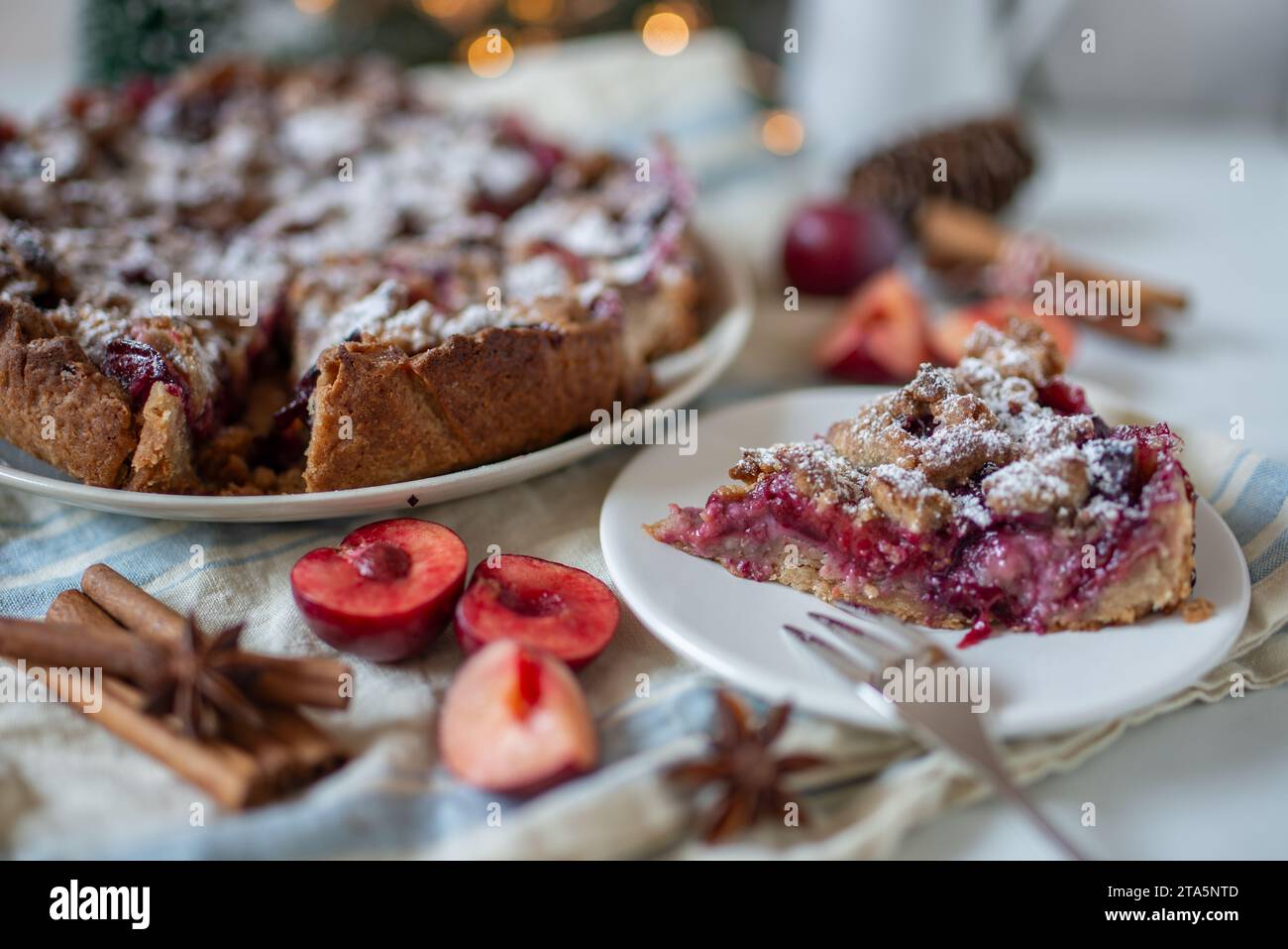 Homemade open pie with plums Stock Photo - Alamy