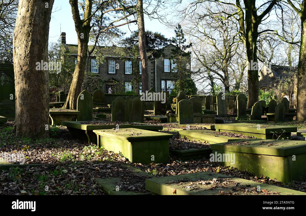Haworth Parsonage, and graveyard in Autumn colours, West Yorkshire ...