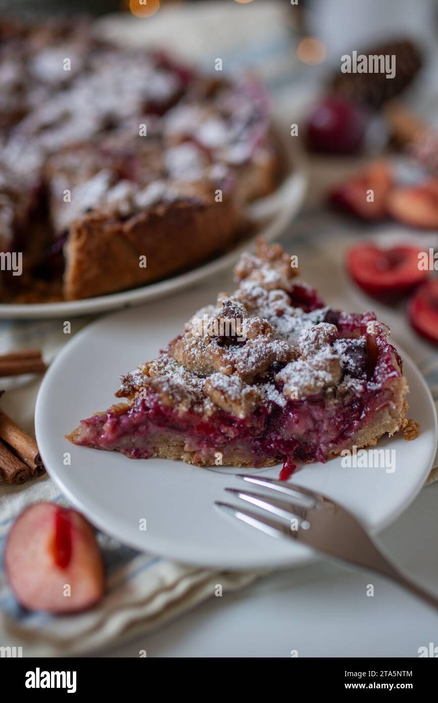Homemade open pie with plums Stock Photo - Alamy
