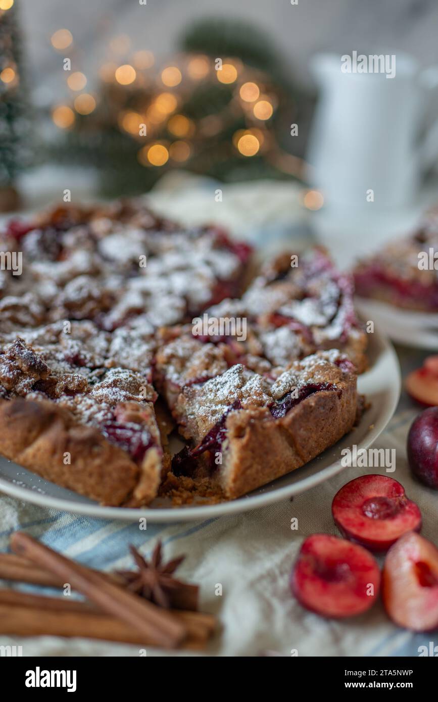 Homemade open pie with plums Stock Photo - Alamy