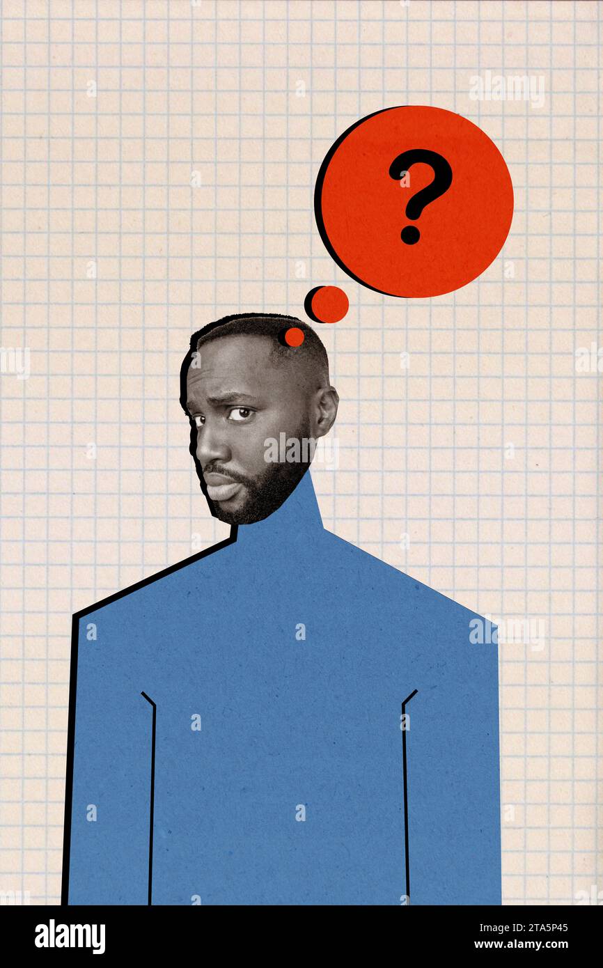Collage picture sketch of minded confused man think hmm dilemma doubt ...