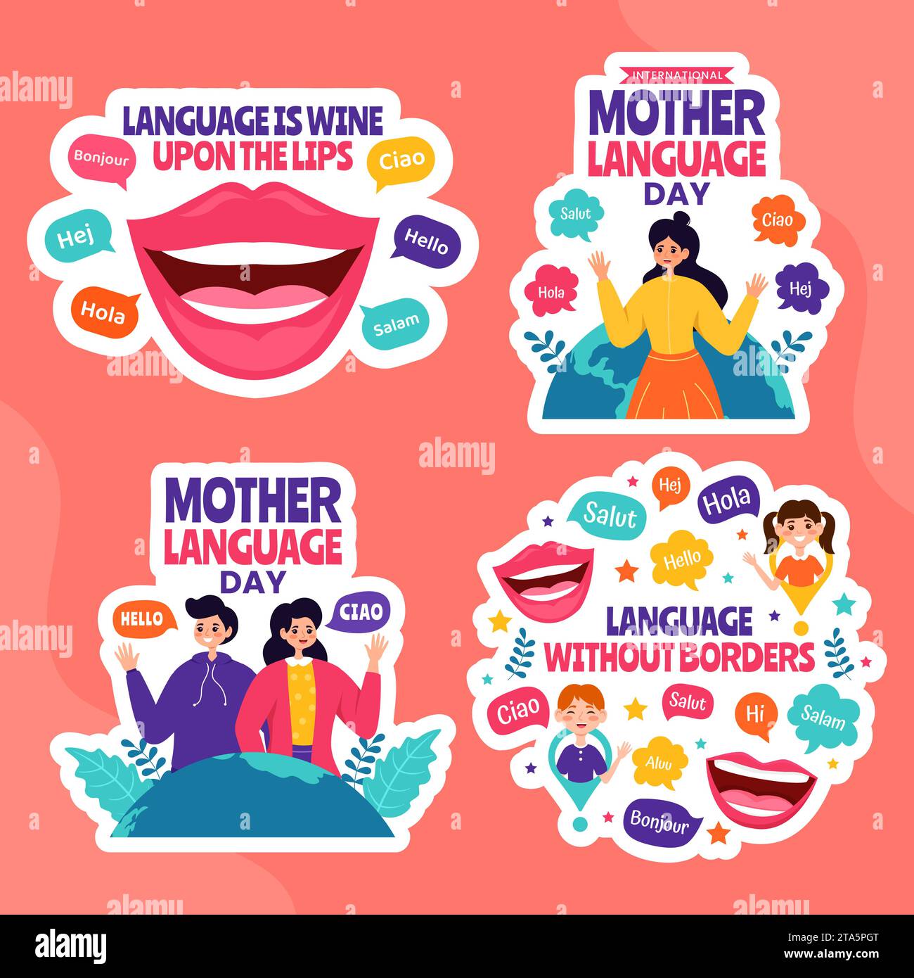 Mother Language Day Label Flat Cartoon Hand Drawn Templates Background ...