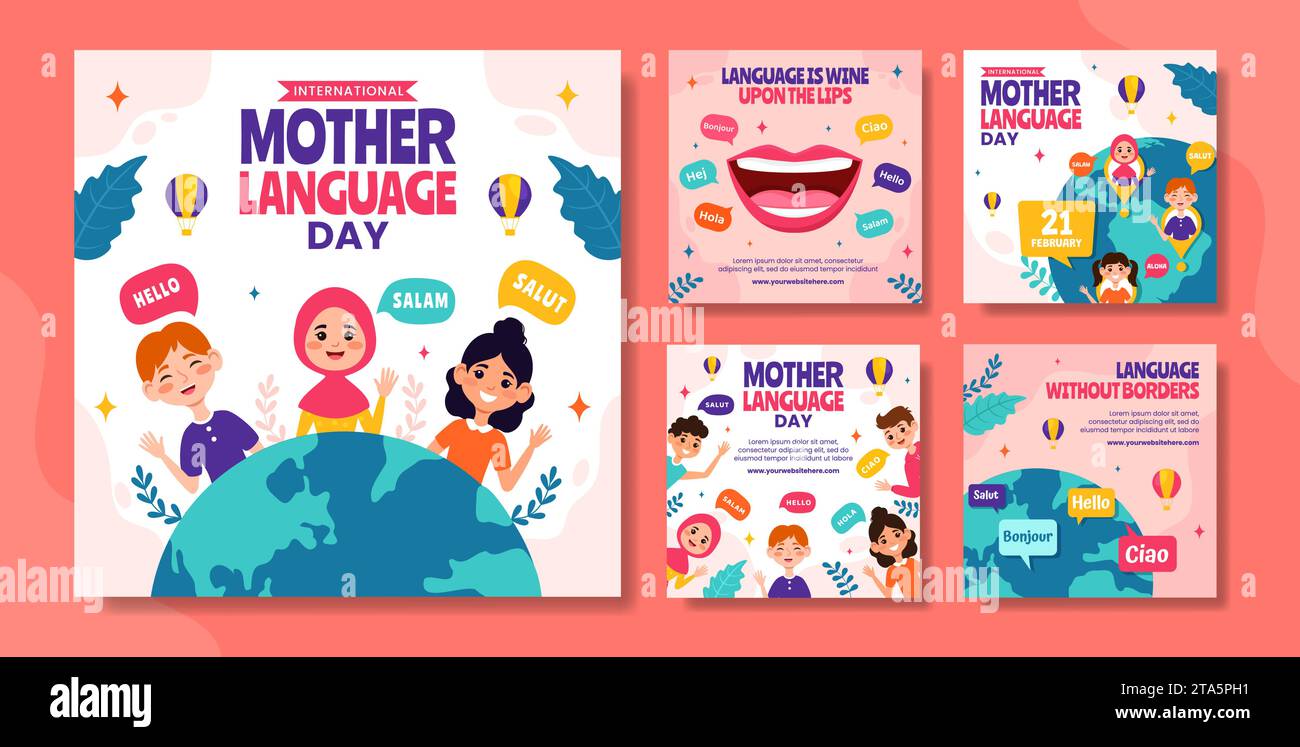 Mother Language Day Social Media Post Flat Cartoon Hand Drawn Templates ...