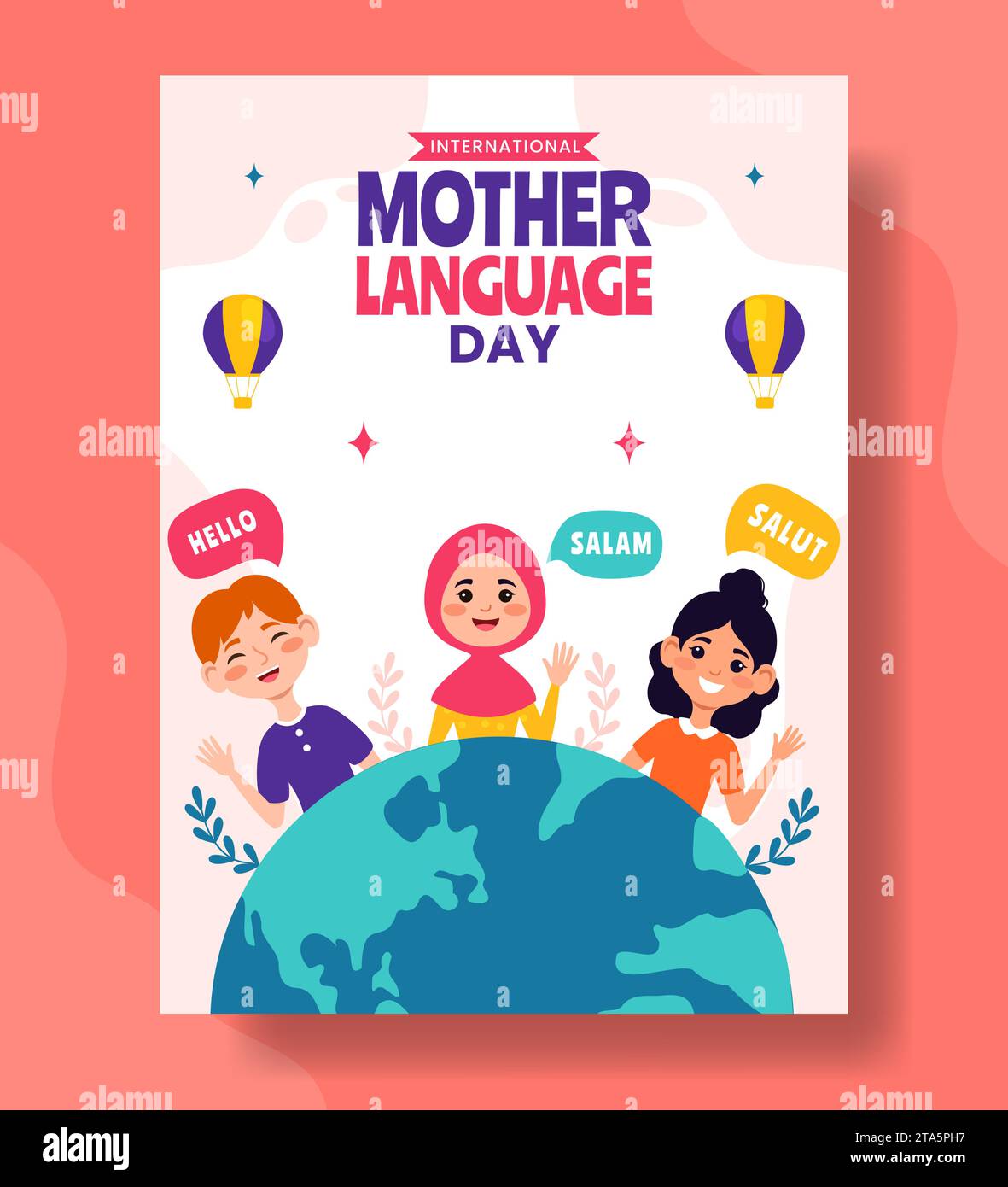 Mother Language Day Vertical Poster Flat Cartoon Hand Drawn Templates ...