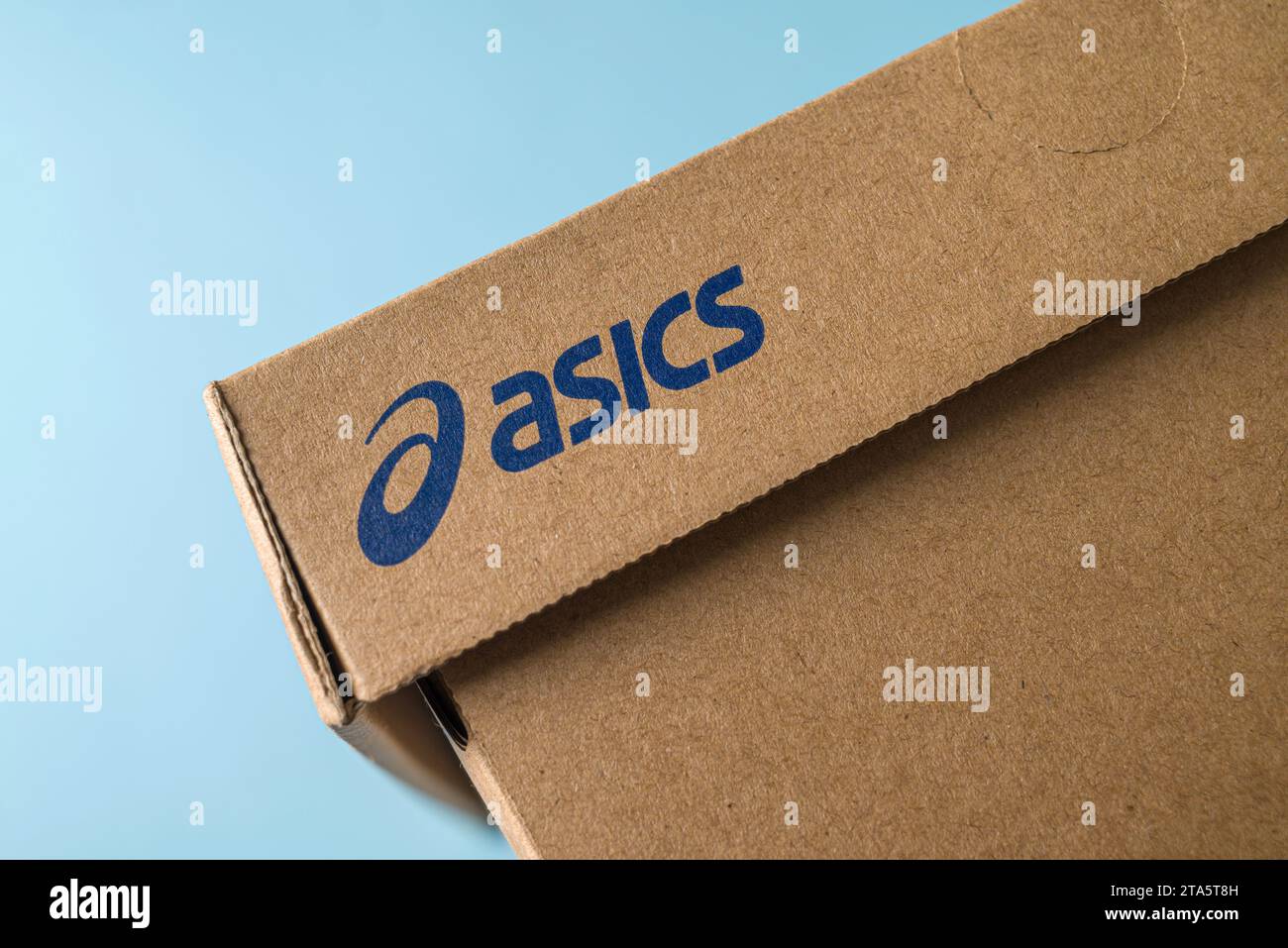Antalya, Turkey - November 28, 2023: Sport shoe box with Asics logo ...