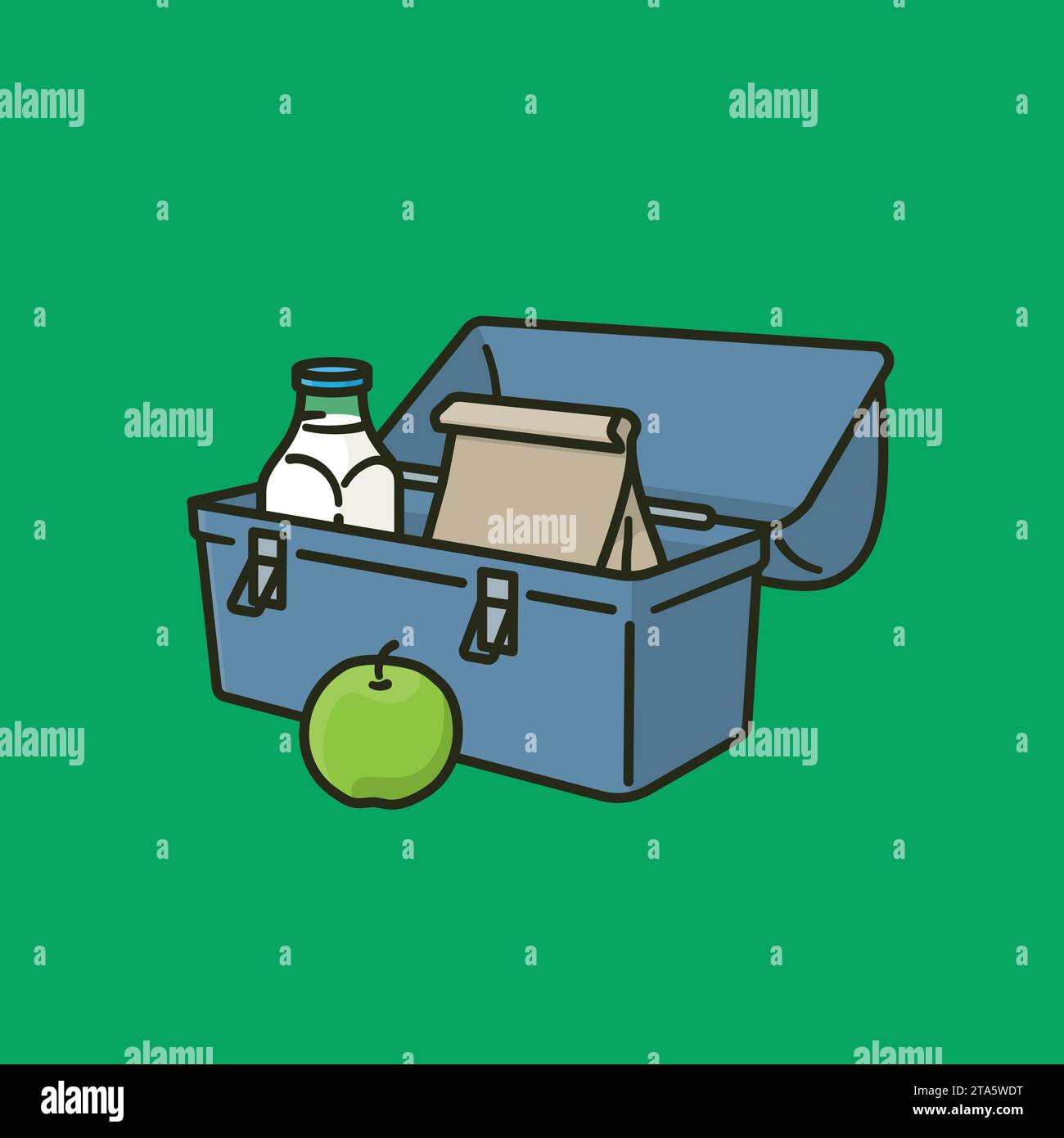 Lunchbox with milk, paperbag and apple vector illustration for Pack ...