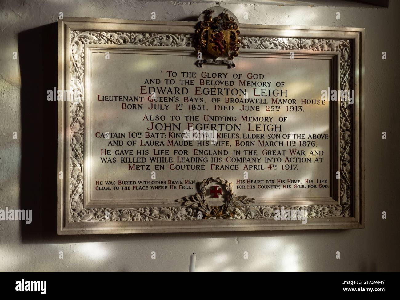 Edward and John Leigh memorial, St. Paul`s Church, Broadwell ...