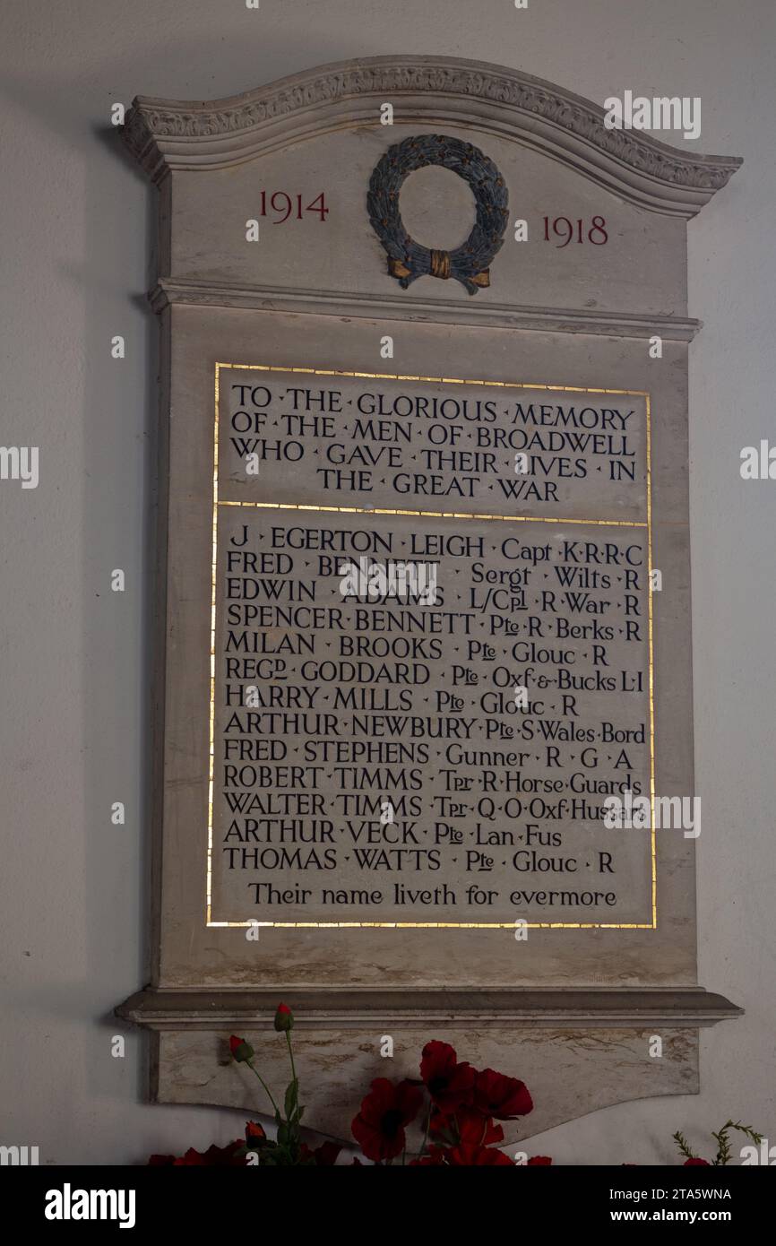 Great War memorial plaque, St. Paul`s Church, Broadwell ...
