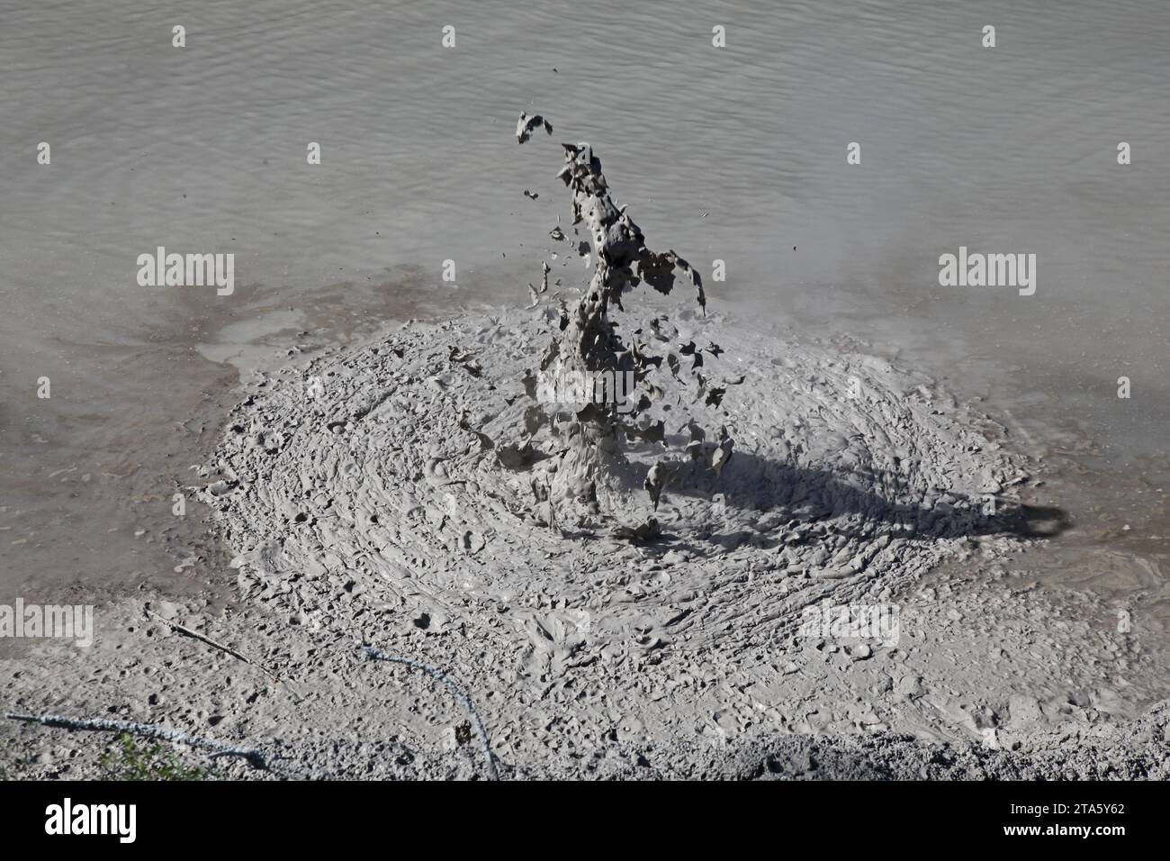 An eruption of gas in a mud pool in the thermal region of Rotarua New ...