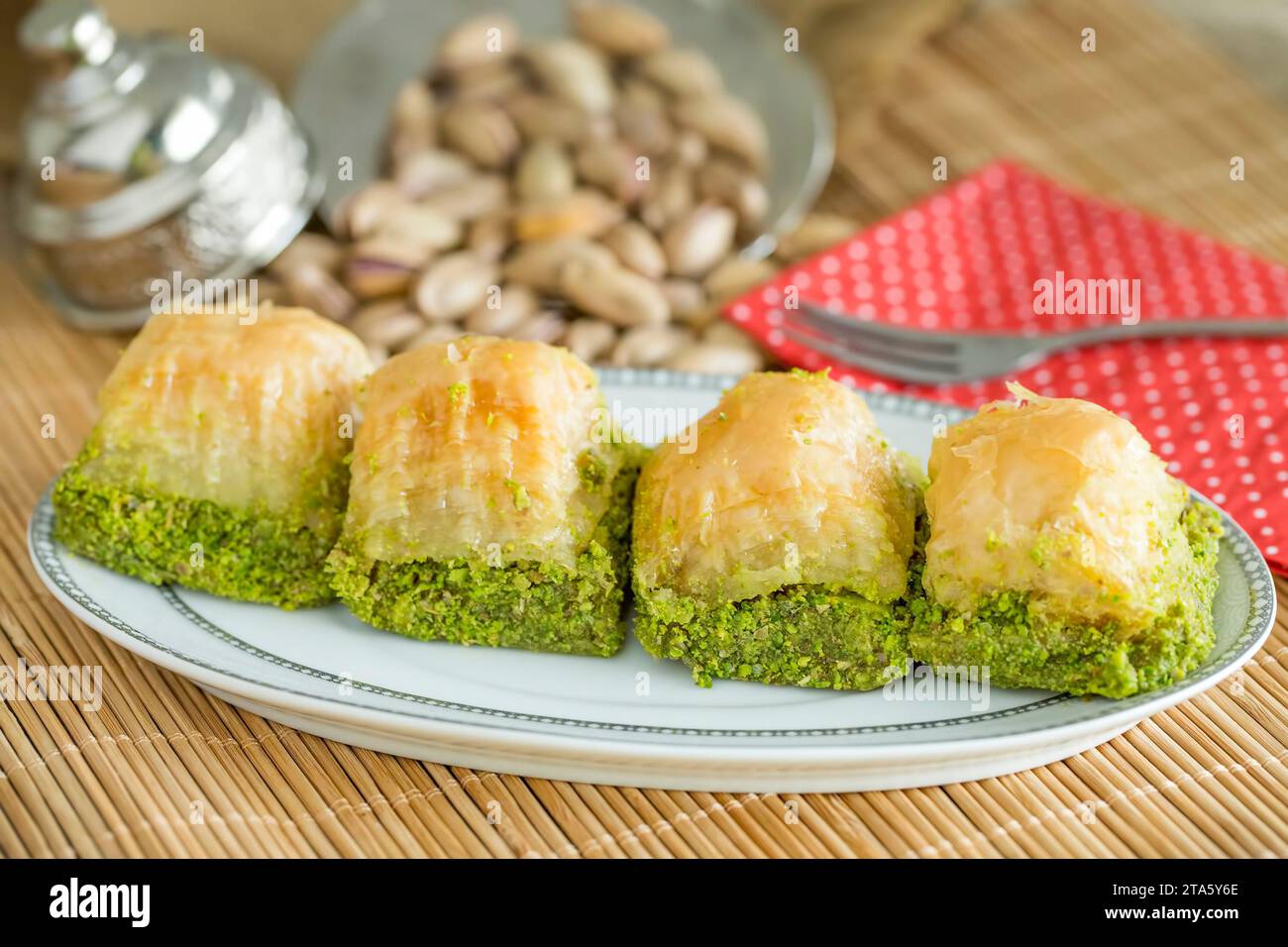 Turkish kitchen; Traditional delicious Turkish desserts; Baklava Stock ...