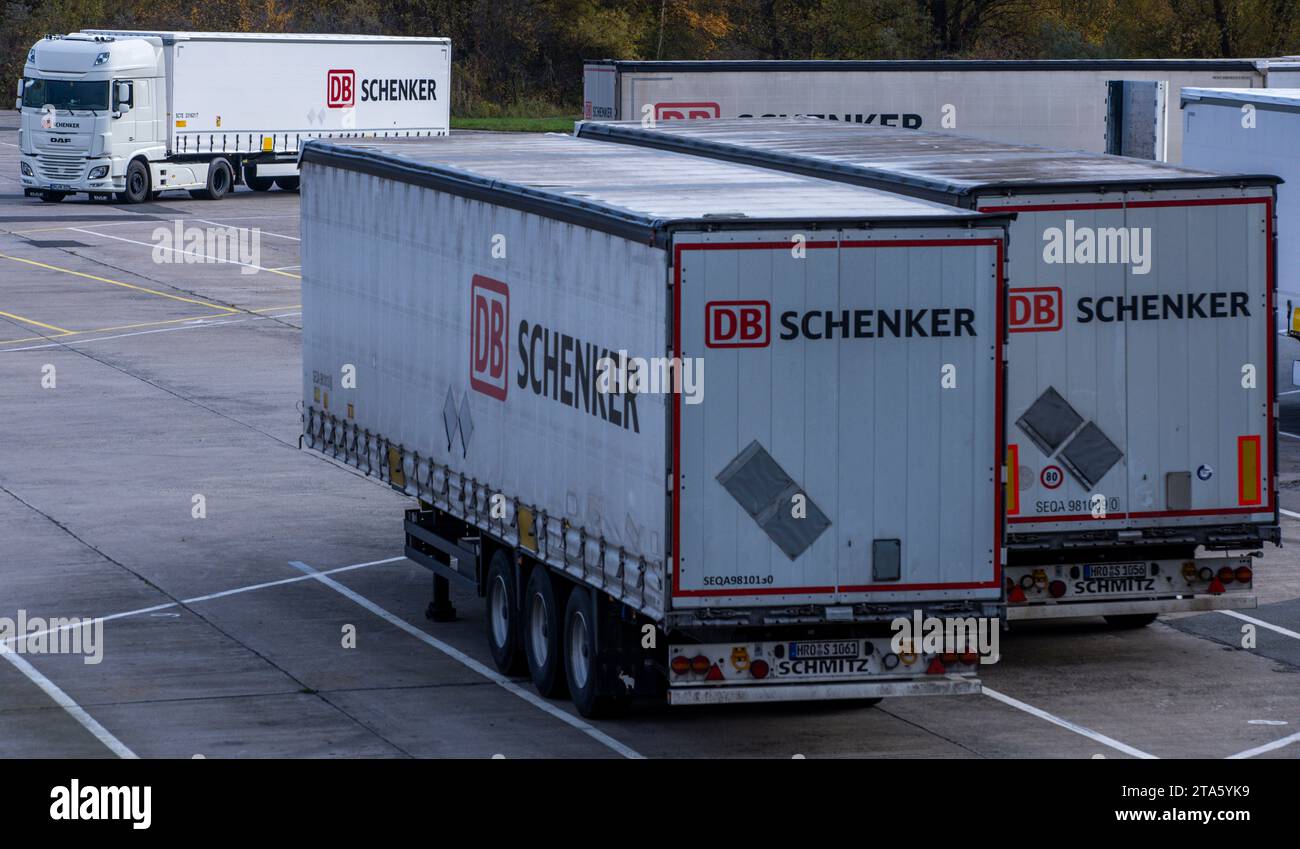 Rostock, Germany. 21st Nov, 2023. Trailers belonging to the logistics ...