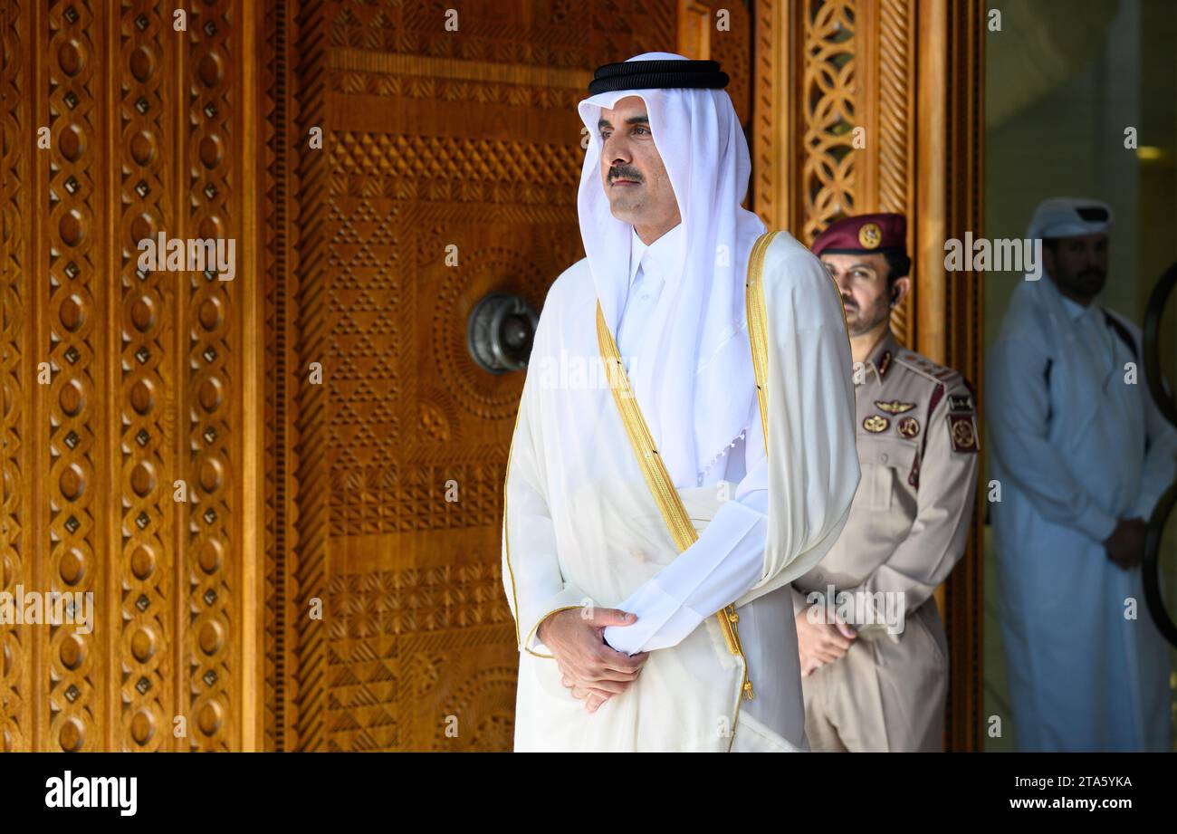 Doha, Qatar. 29th Nov, 2023. Sheikh Tamim bin Hamad Al Thani, Emir of ...