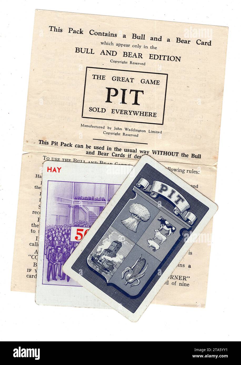 Instruction leaflet and cards from the vintage game of PIT isolated on ...