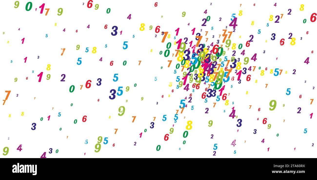 School math notebook cover. Colorful childish numbers floating in the air. Back to school ...