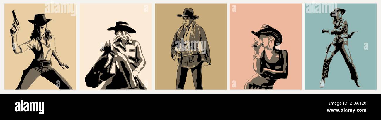 Vintage western posters with cowgirls vector art Stock Vector Image ...