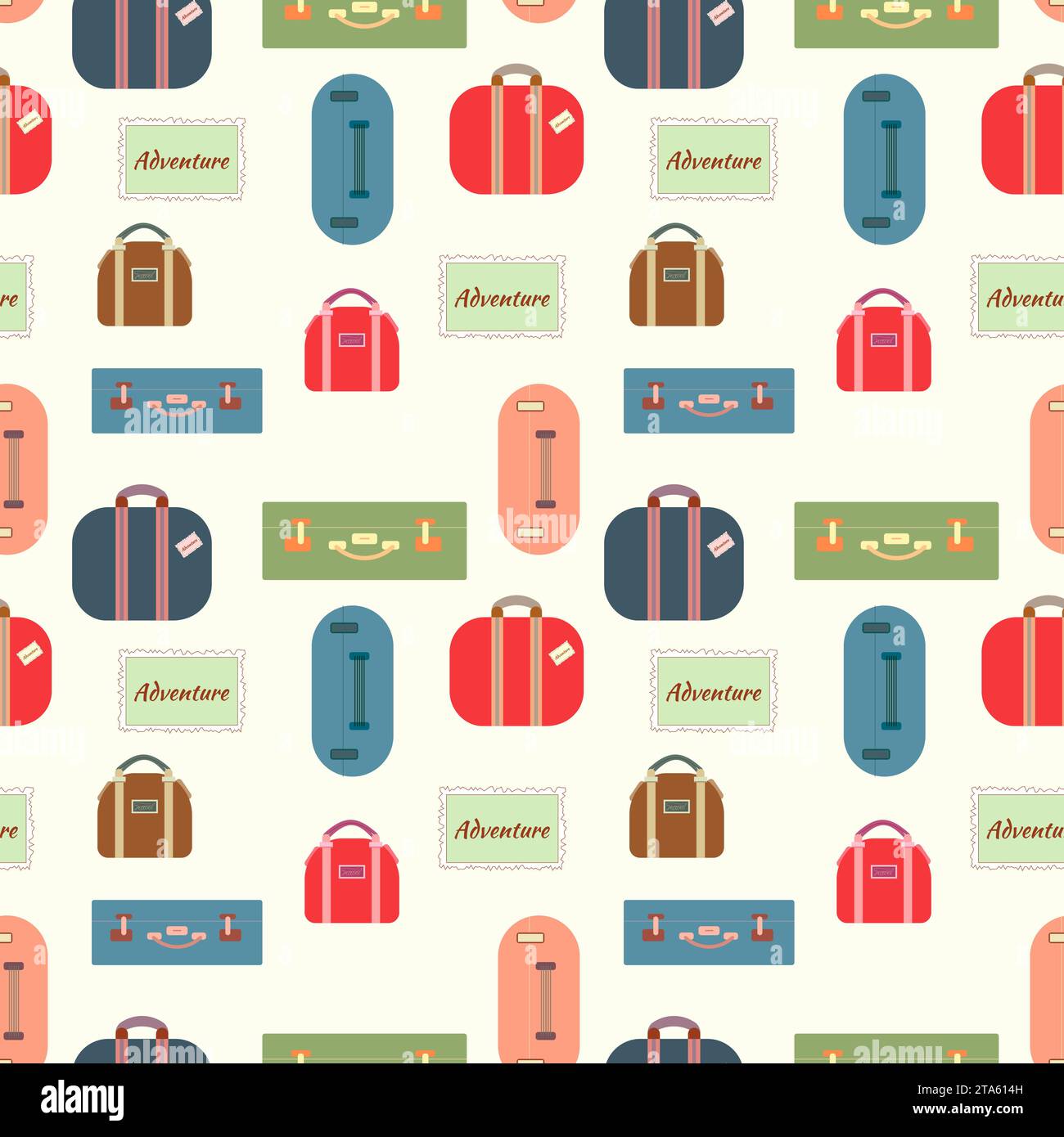 Colorful travel bags, suitcases, seamless pattern, luggage collection ...