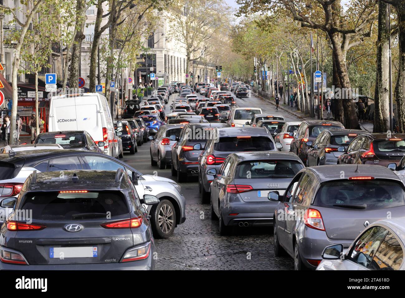 Paris, France - traffic congestion in rush hour with cars queuing along ...