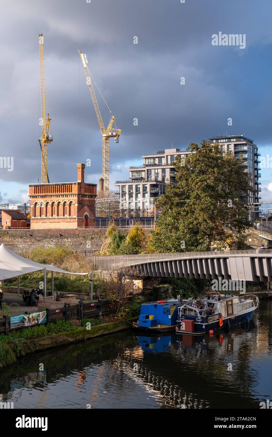 Urban regeneration of London UK. Regent's Canal at Kings Cross, with ...