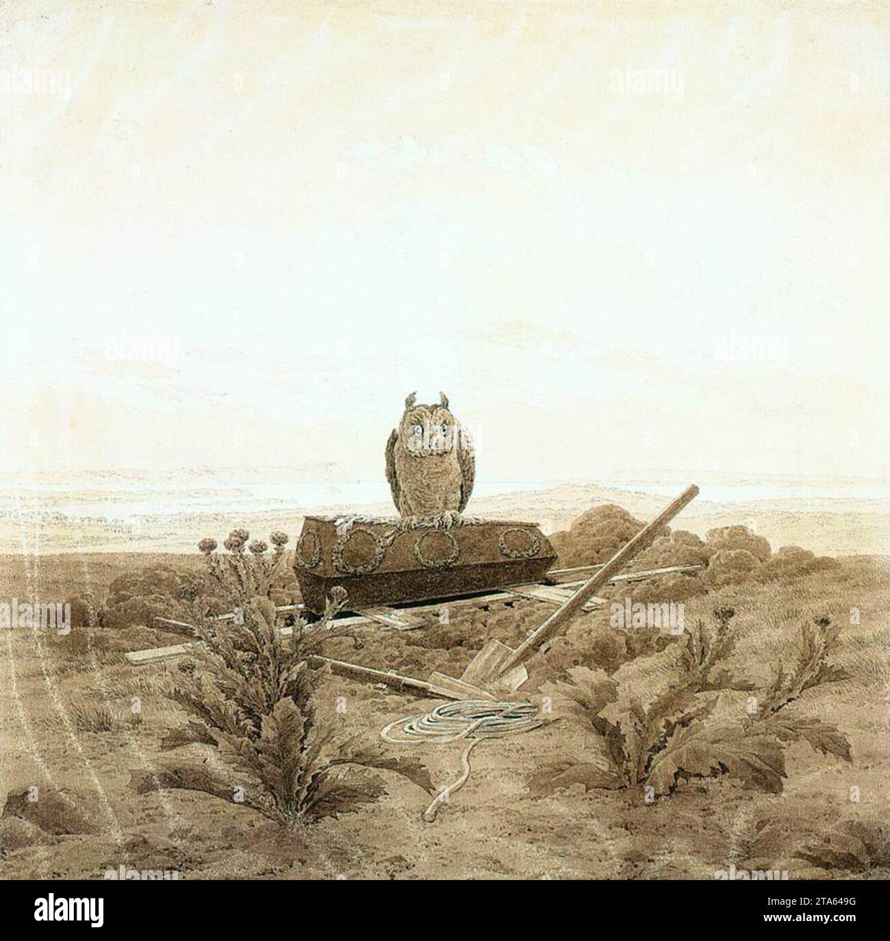 Landscape with Grave, Coffin and Owl 1836-37 by Caspar David Friedrich ...