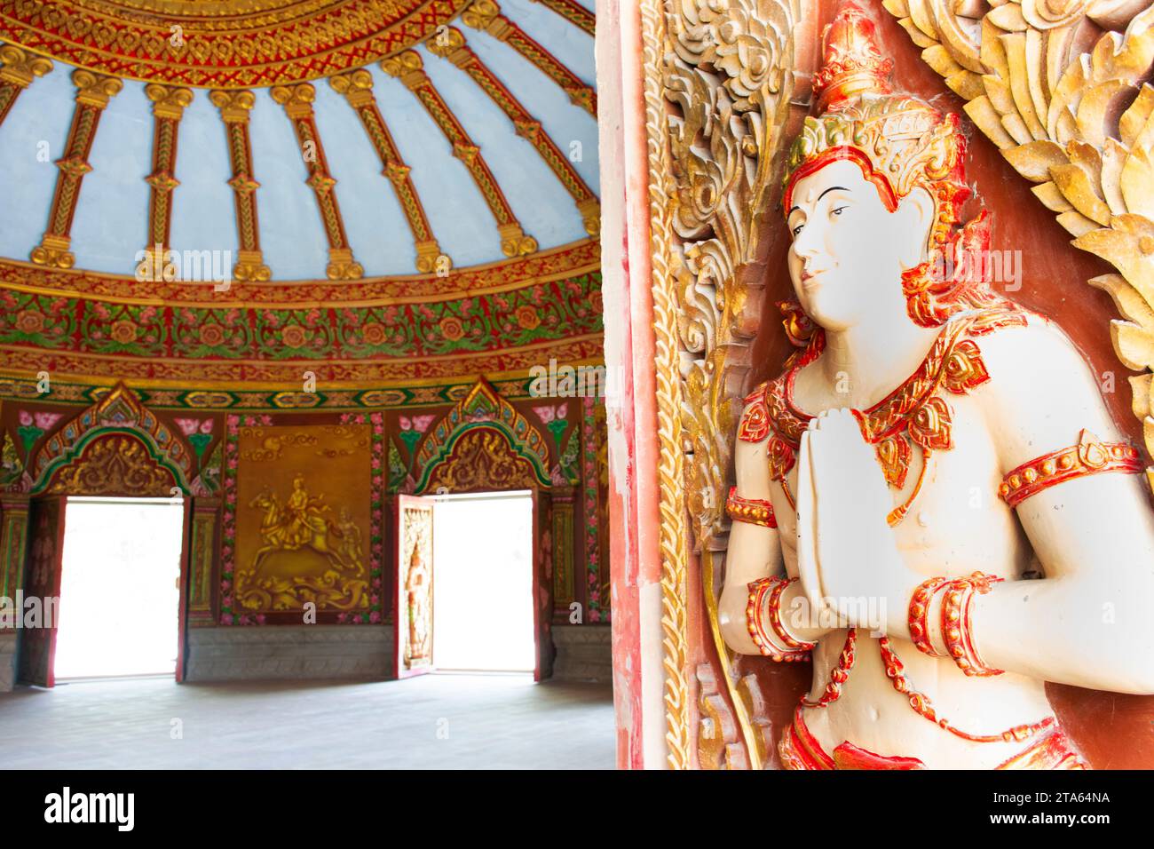 Sculpture lotus ordination hall and carving waterlily ubosot for thai ...