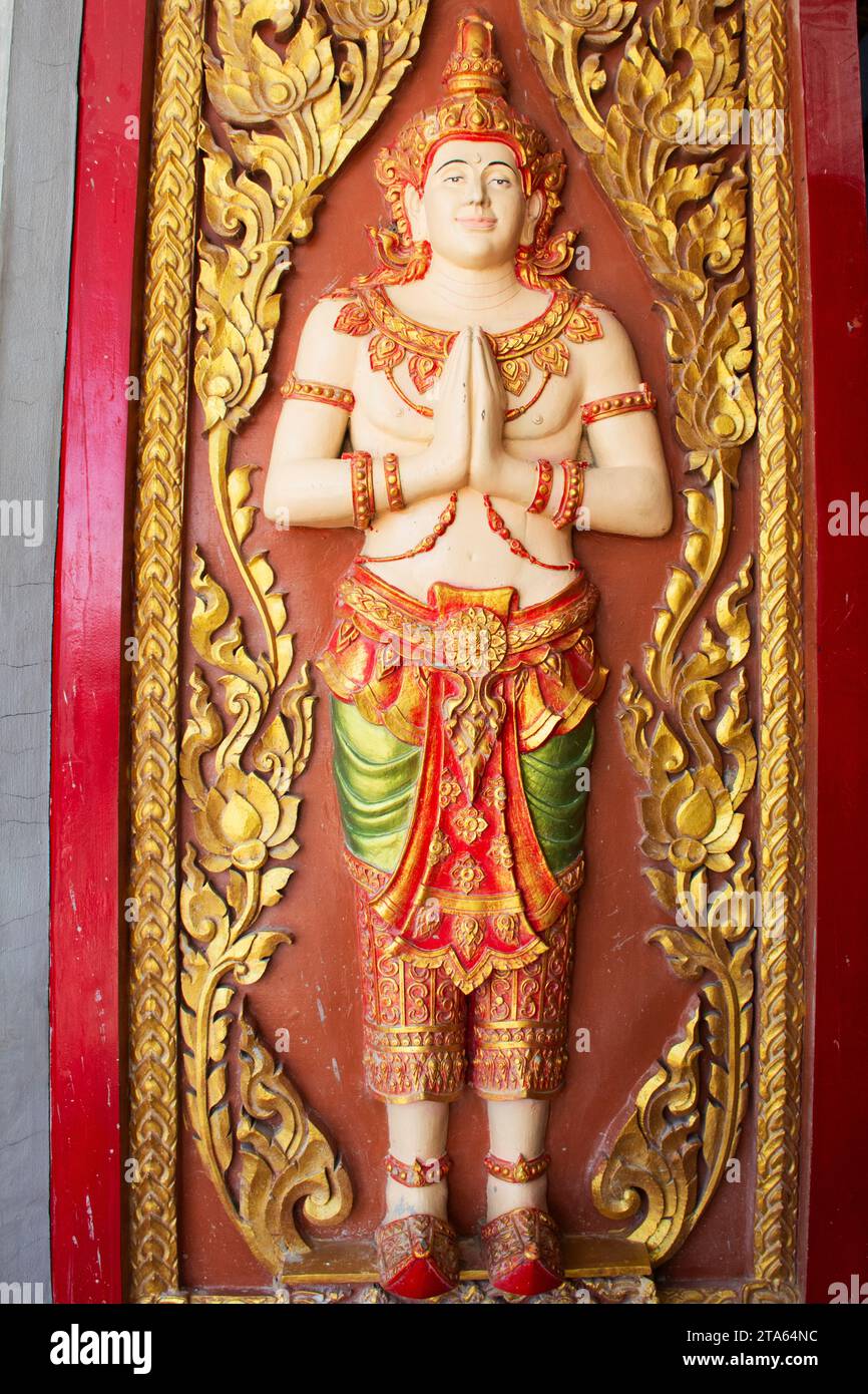 Sculpture lotus ordination hall and carving waterlily ubosot for thai ...