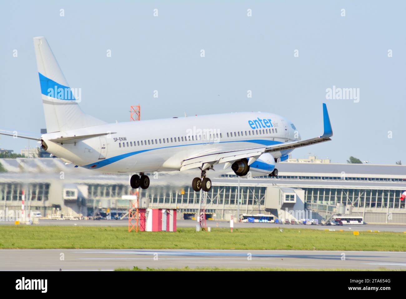 Warsaw Poland. July 6, 2018. The plane takes off from the runway of the ...