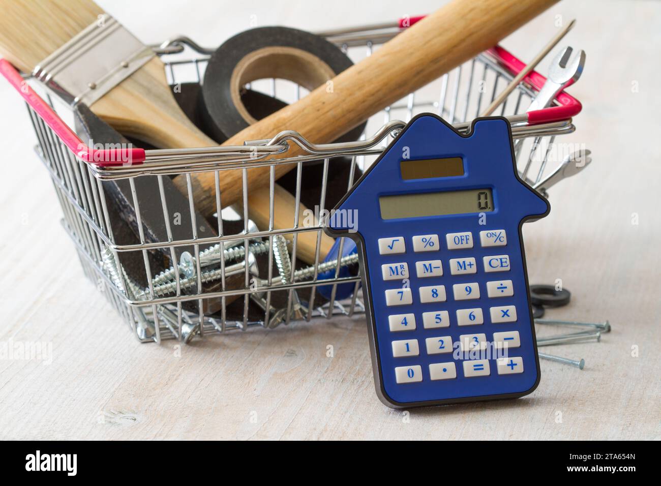 DIY tools in shopping basket with calculator, home construction and ...