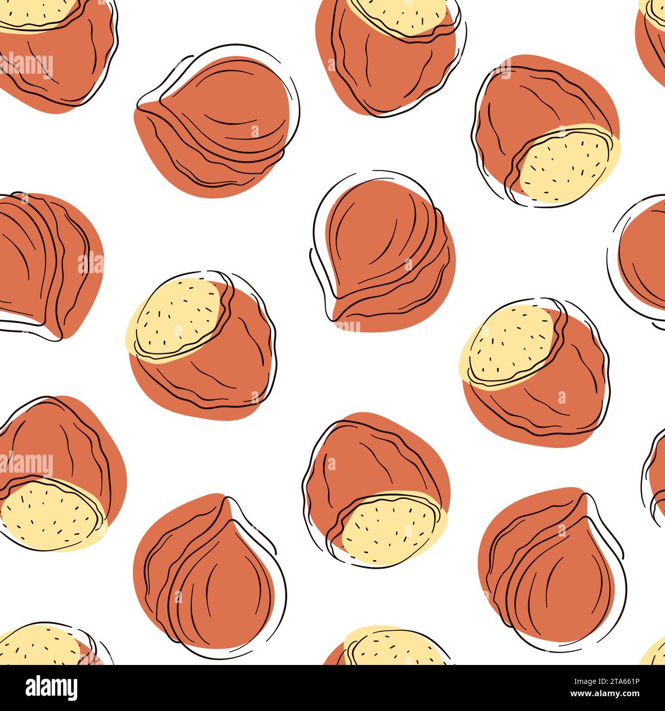 Hazelnut seamless pattern in line art style. Hand drawn, sketch. Vector ...