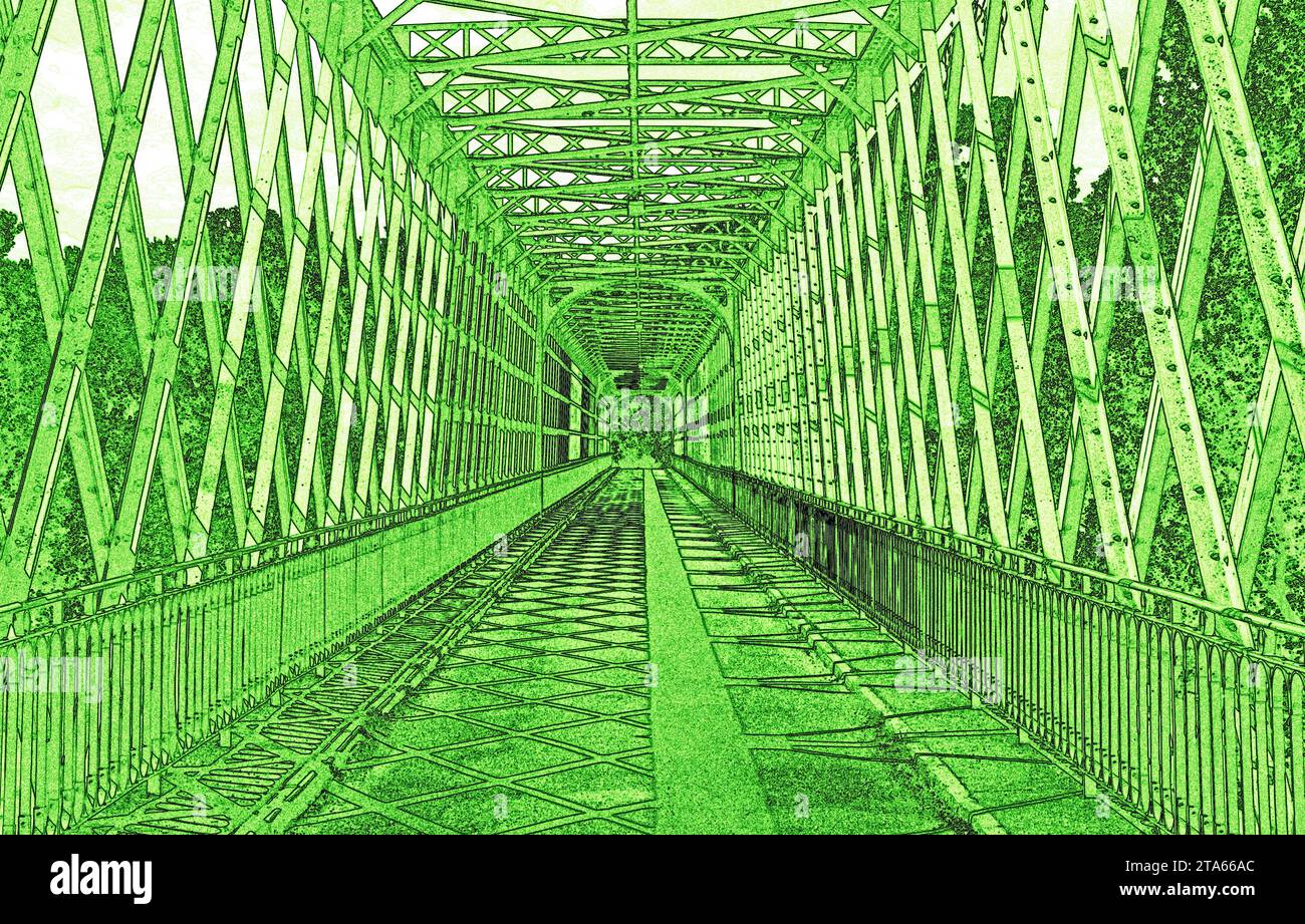 Green iron bridge, Dallet, Puy de Dome, Auvergne, Massif Central ...