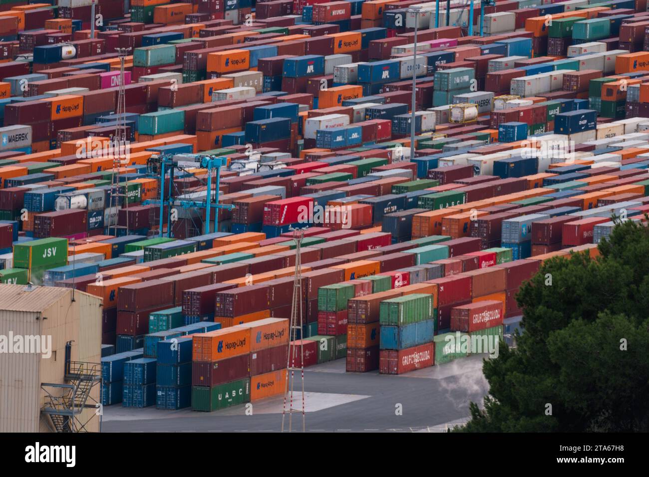 Shipping containers stacked up. Industrial port with containers Stock ...