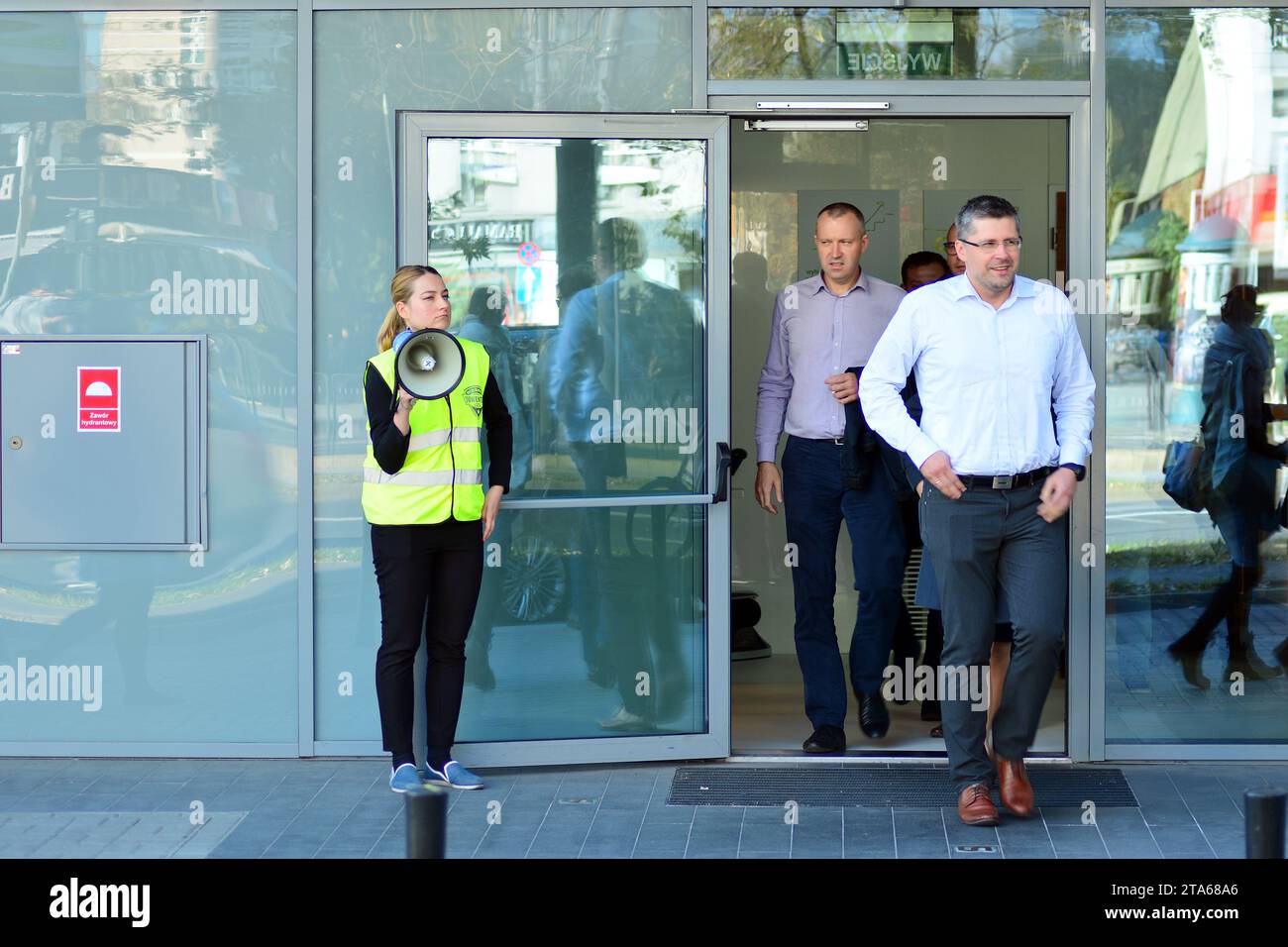 Warsaw, Poland. 15 October 2018. Evacuation of an office building ...