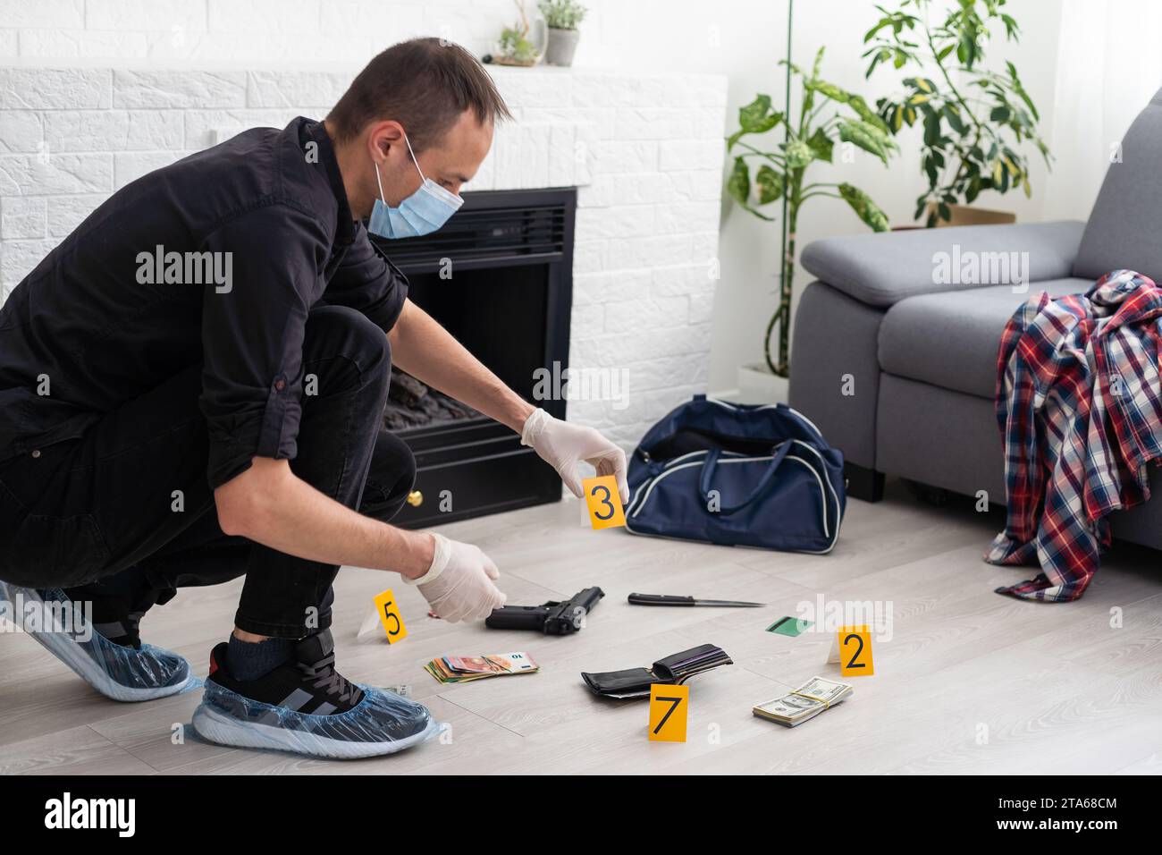 Crime scene investigation - collecting of odor traces by technician ...