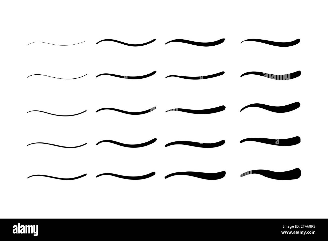 Set of Swoosh and swoops underline typography tail shapes. Brush drawn ...