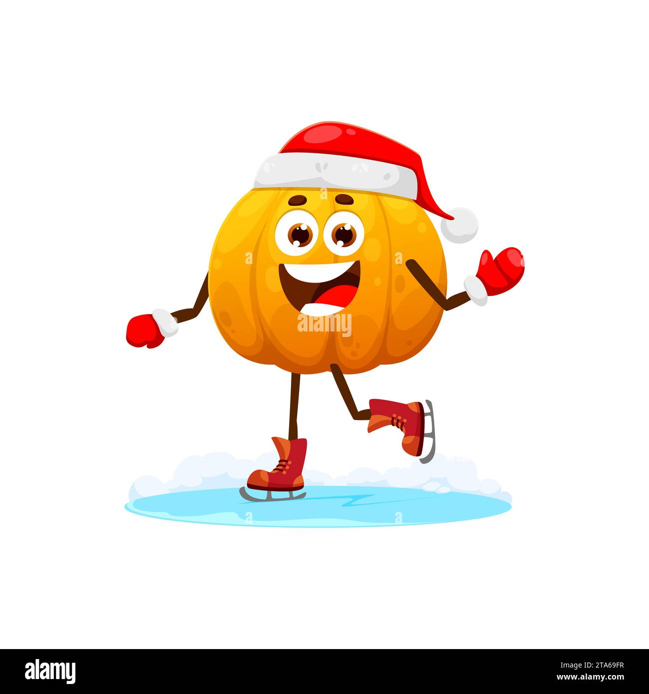 Christmas pumpkin in Santa hat riding ice skates on winter holiday ...