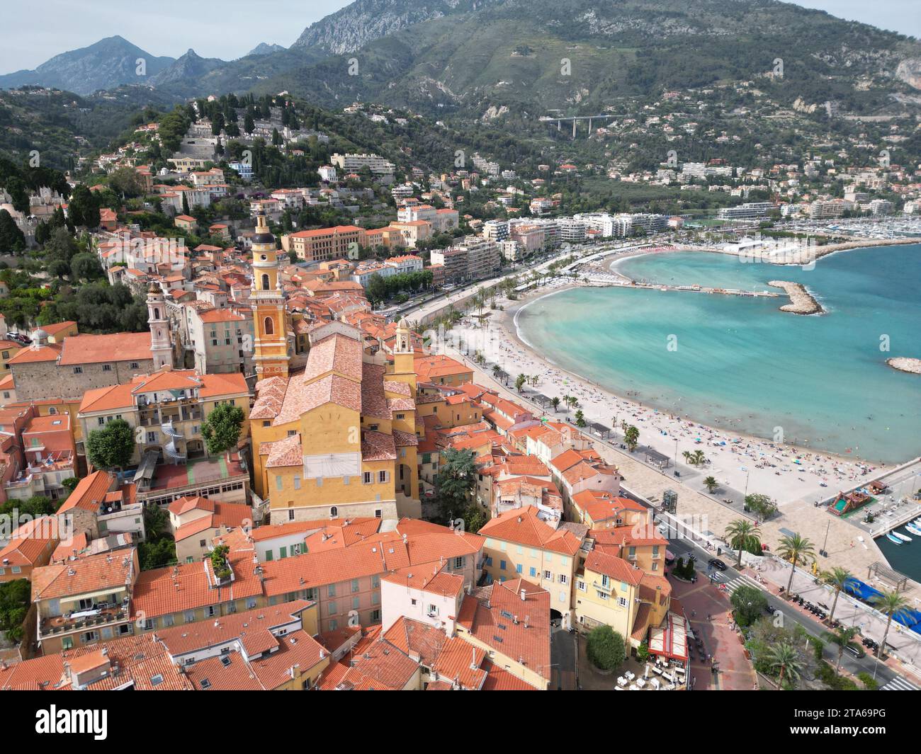 Basilique Saint-Michel Archange de Menton French Riviera Aerial Drone ...